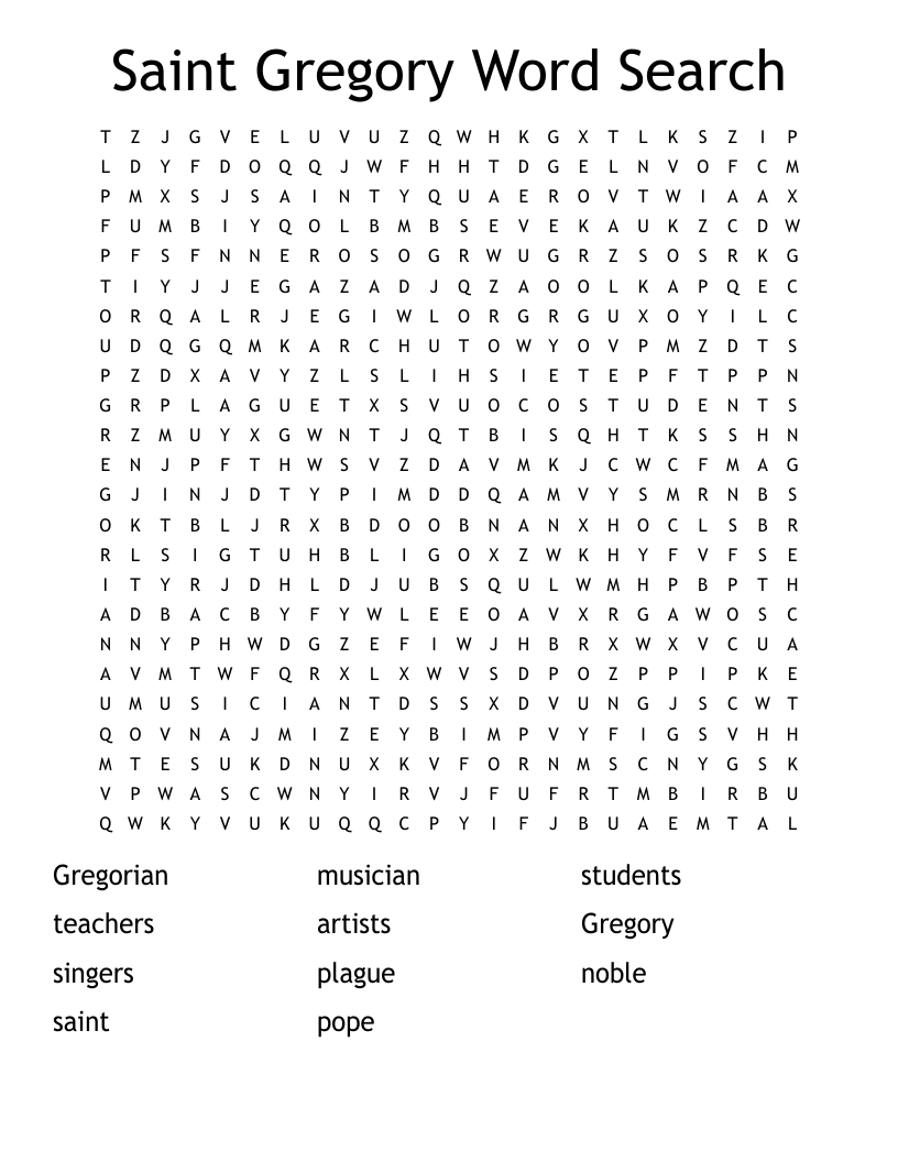 Saint Gregory Word Search - WordMint
