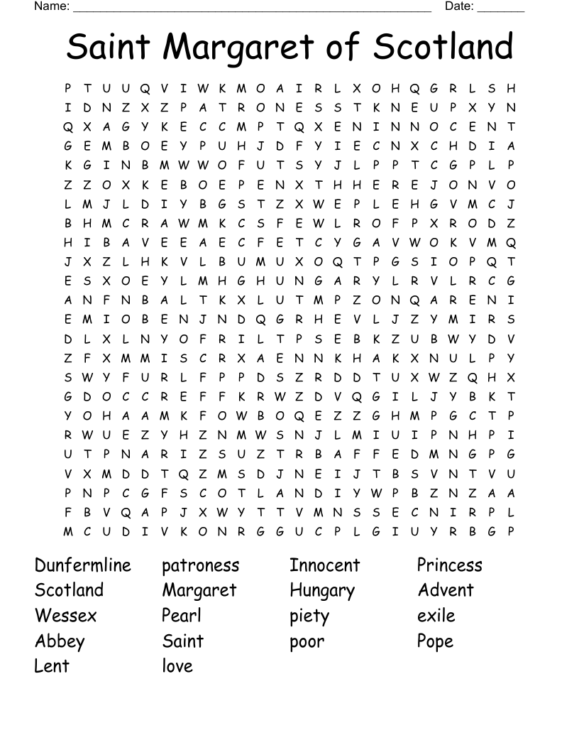 Saint Margaret of Scotland Word Search - WordMint