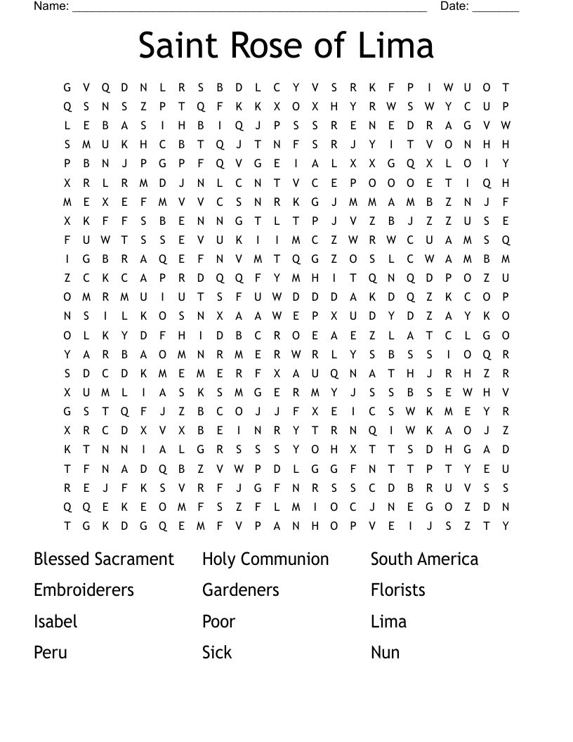 Saint Rose of Lima Word Search - WordMint
