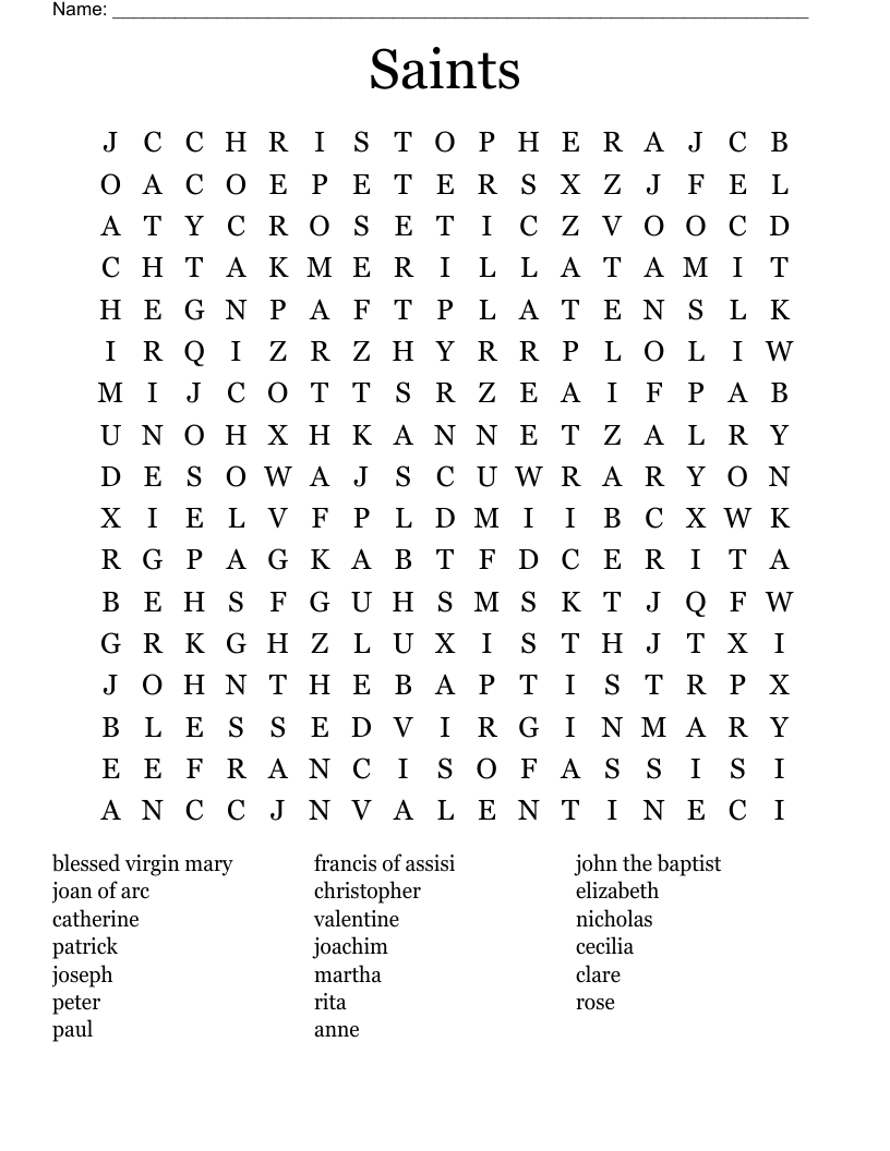 Saints Word Search Catholicbrain Word Search Printable Vrogue
