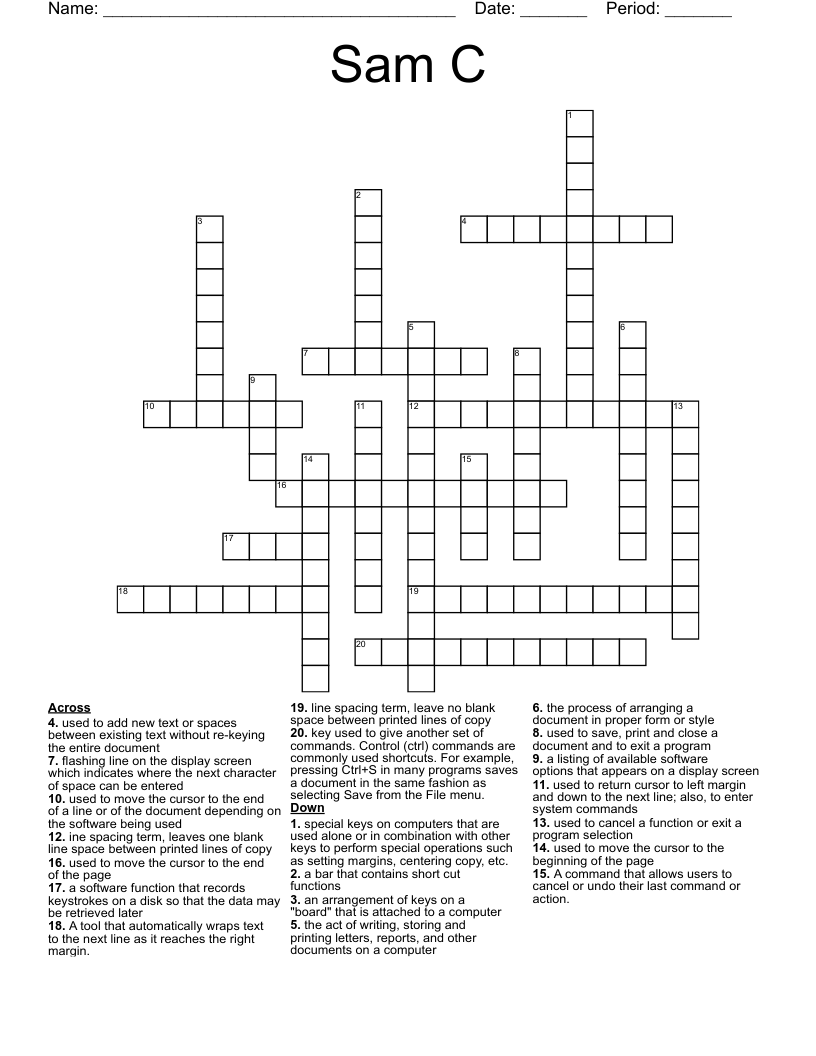 Sam C Crossword - WordMint