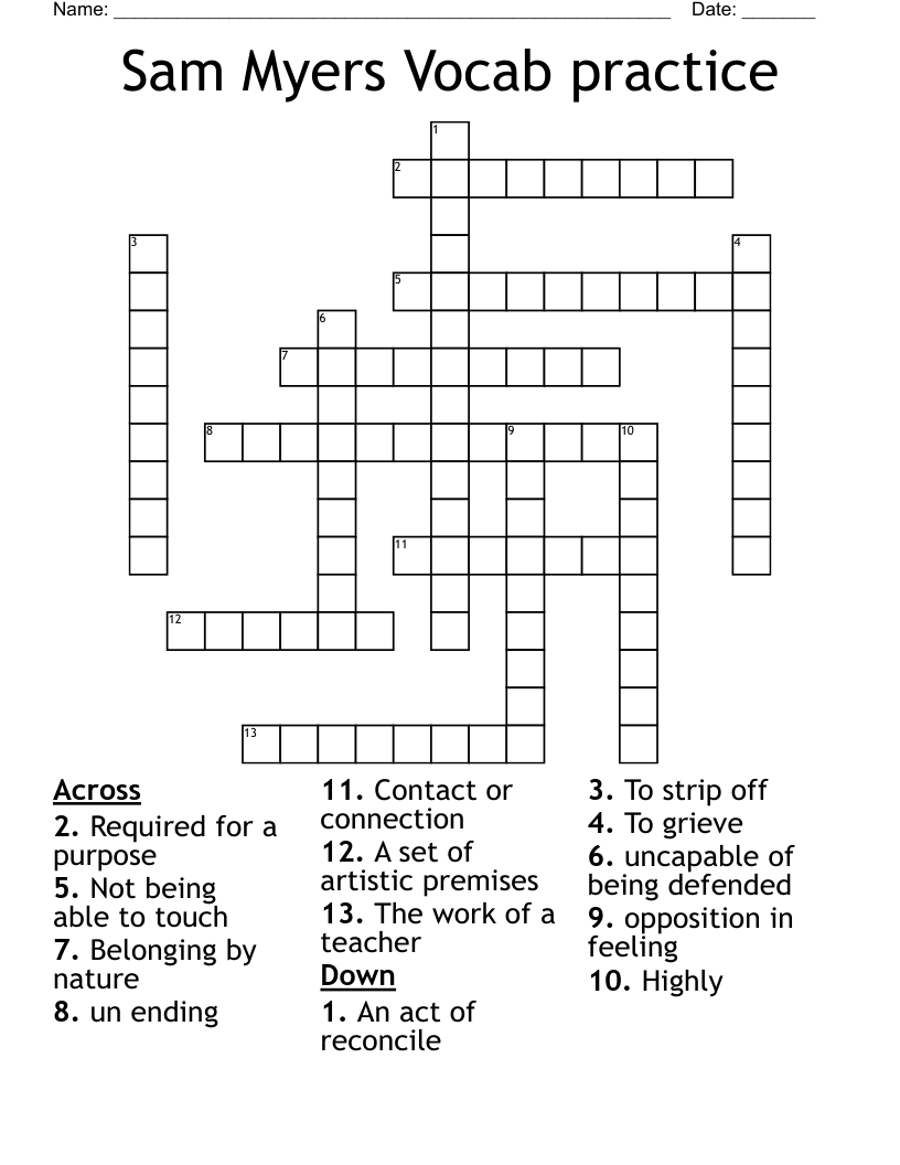 Sam Myers Vocab practice Crossword - WordMint