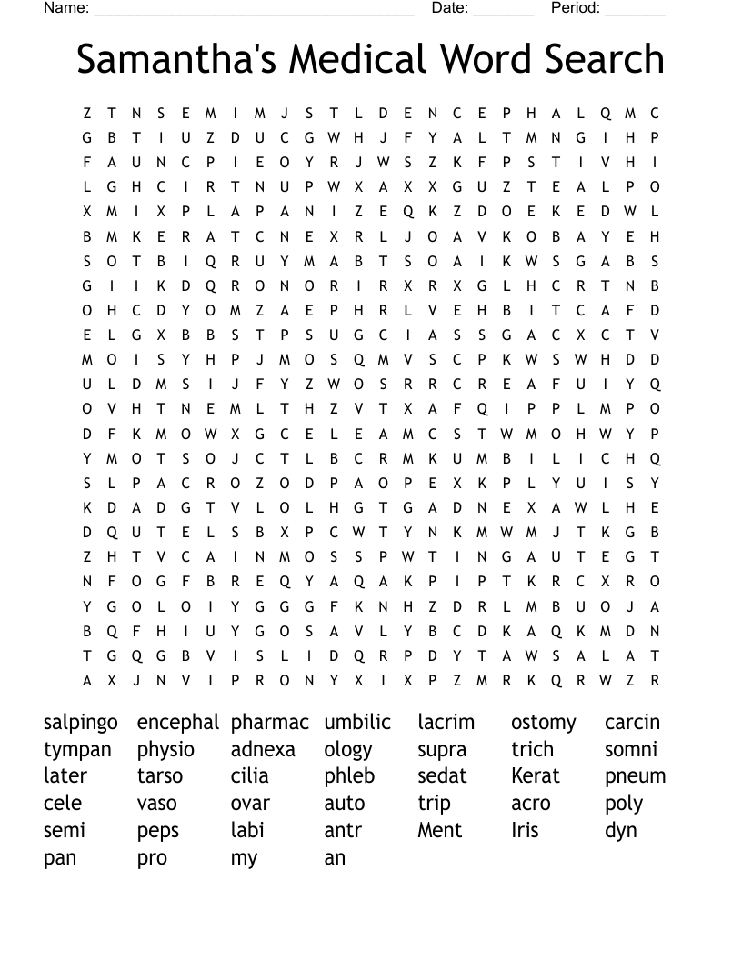 Samantha s Medical Word Search WordMint