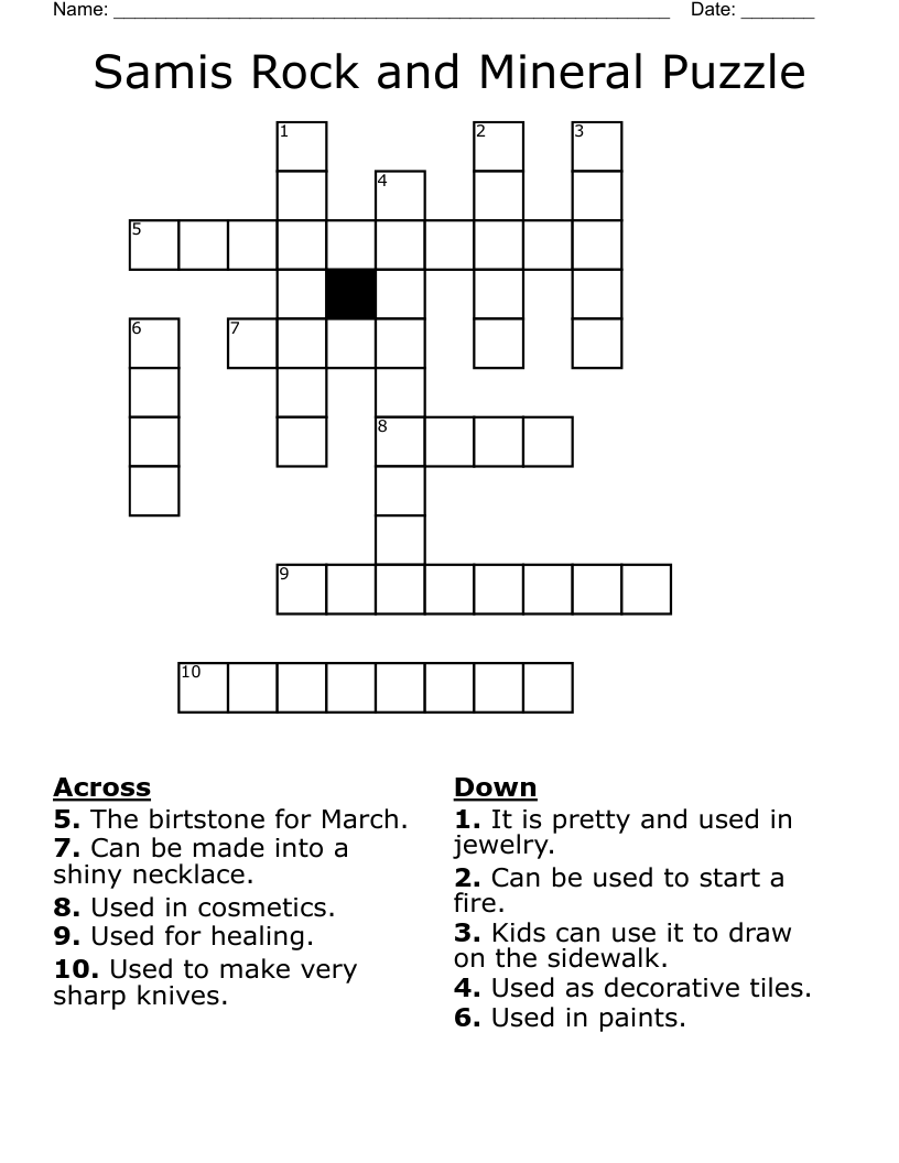 Samis Rock and Mineral Puzzle Crossword - WordMint