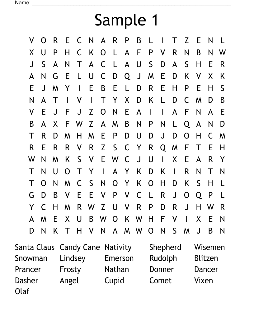 Sample 1 Word Search - WordMint