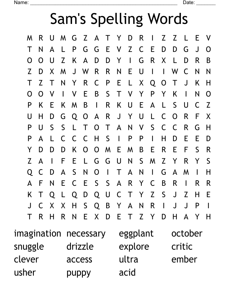 Sam's Spelling Words Word Search - WordMint
