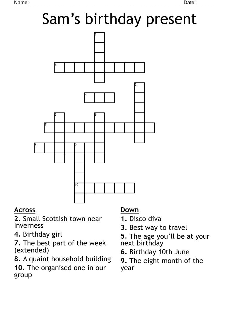 Sam’s birthday present Crossword - WordMint