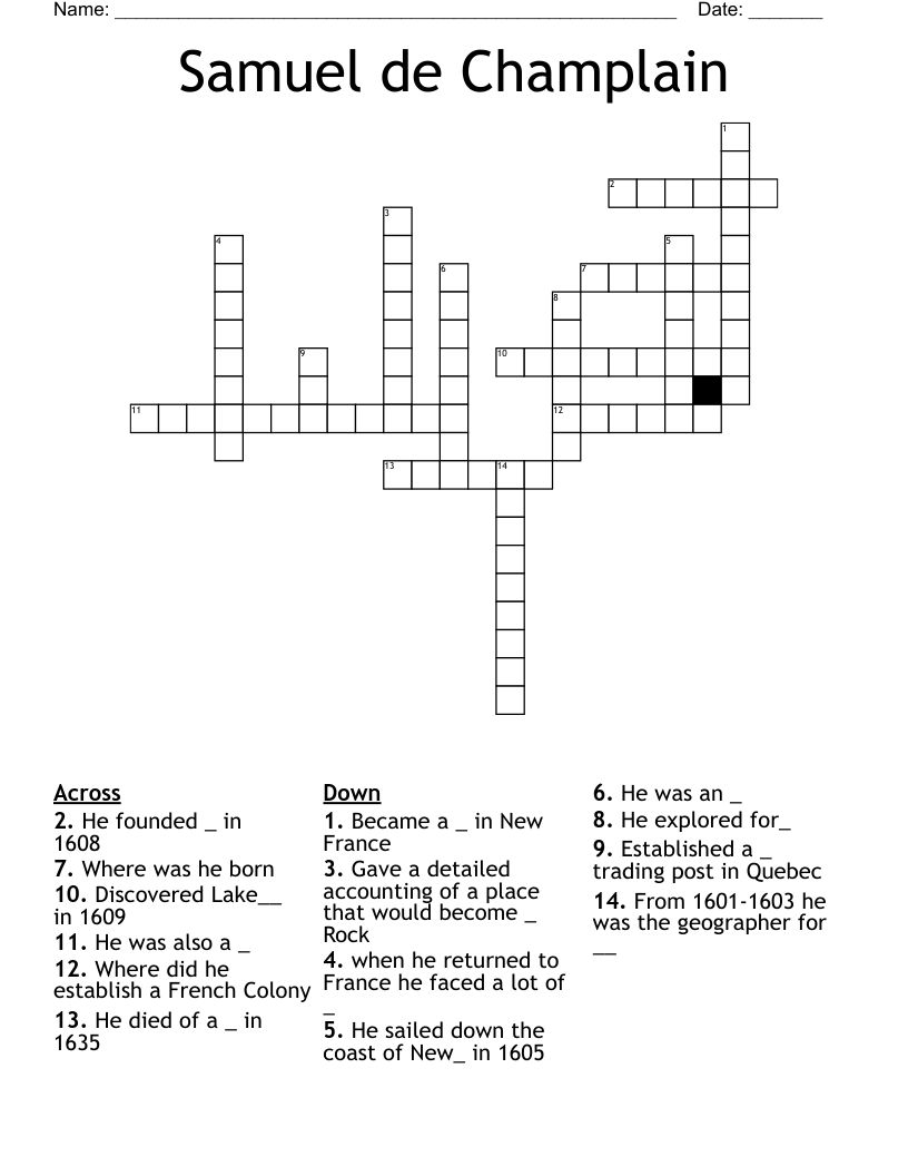 Samuel de Champlain Crossword - WordMint