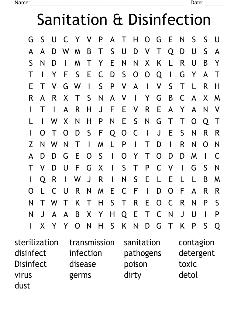 Sanitation Disinfection Word Search WordMint