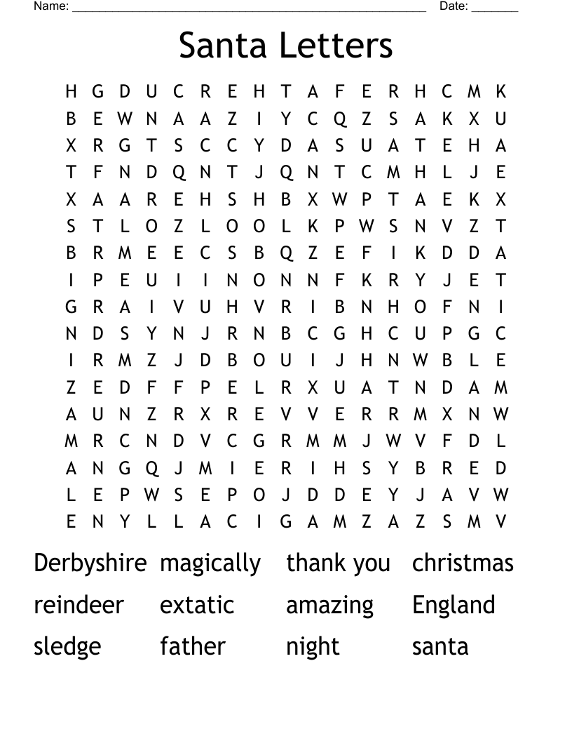 Santa Letters Word Search - WordMint
