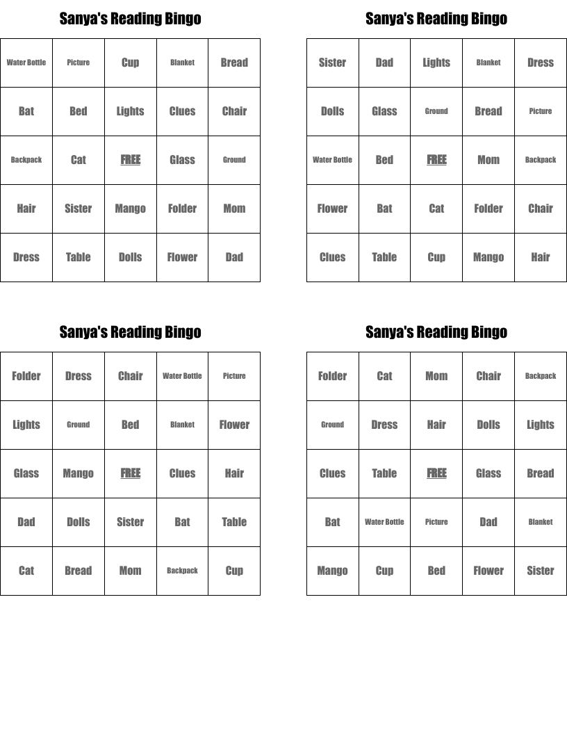 Sanya's Reading Bingo - WordMint