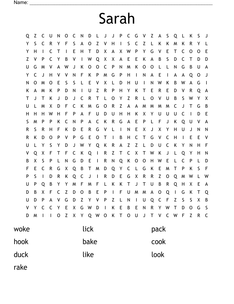 Sarah Word Search - WordMint