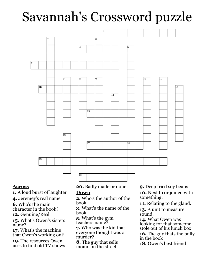 Savannah's Crossword puzzle - WordMint