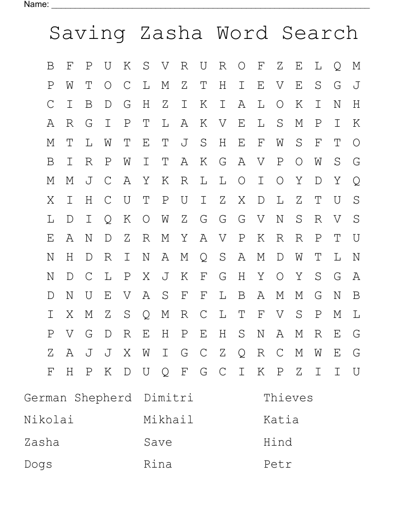 Saving Zasha Word Search WordMint