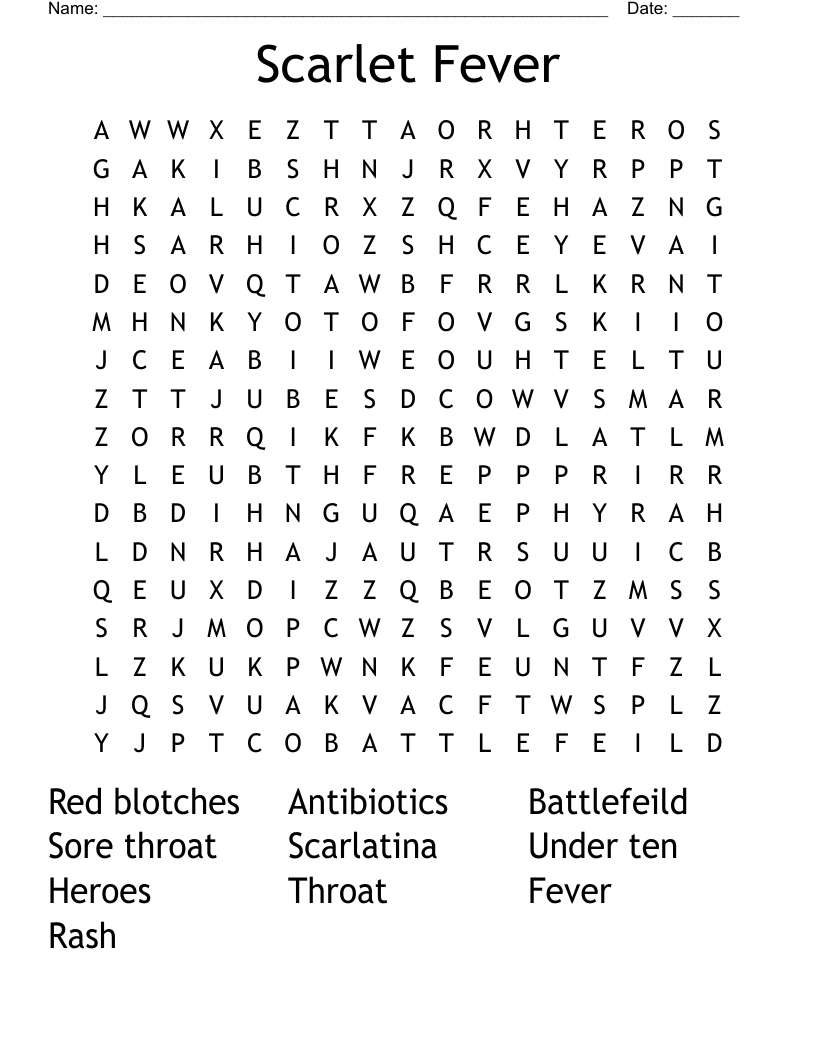 Scarlet Fever Word Search - WordMint