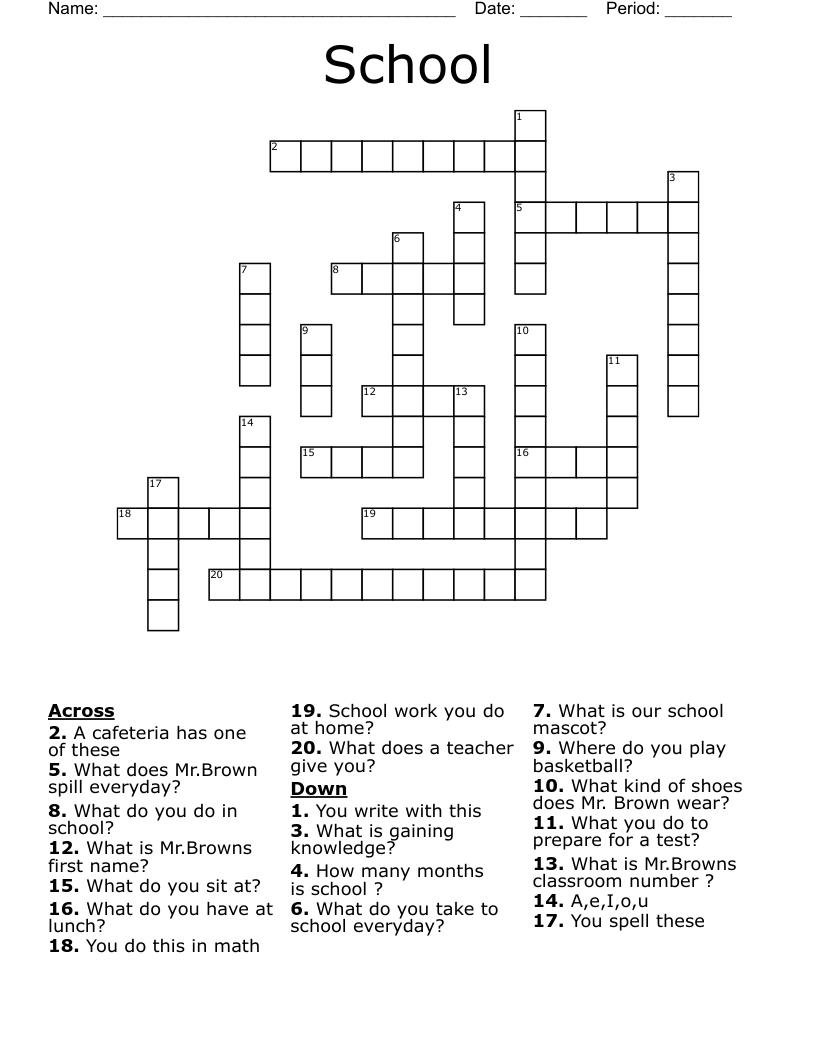Pulire Specialit Gene Crossword Puzzles For Middle School Ragazza 
