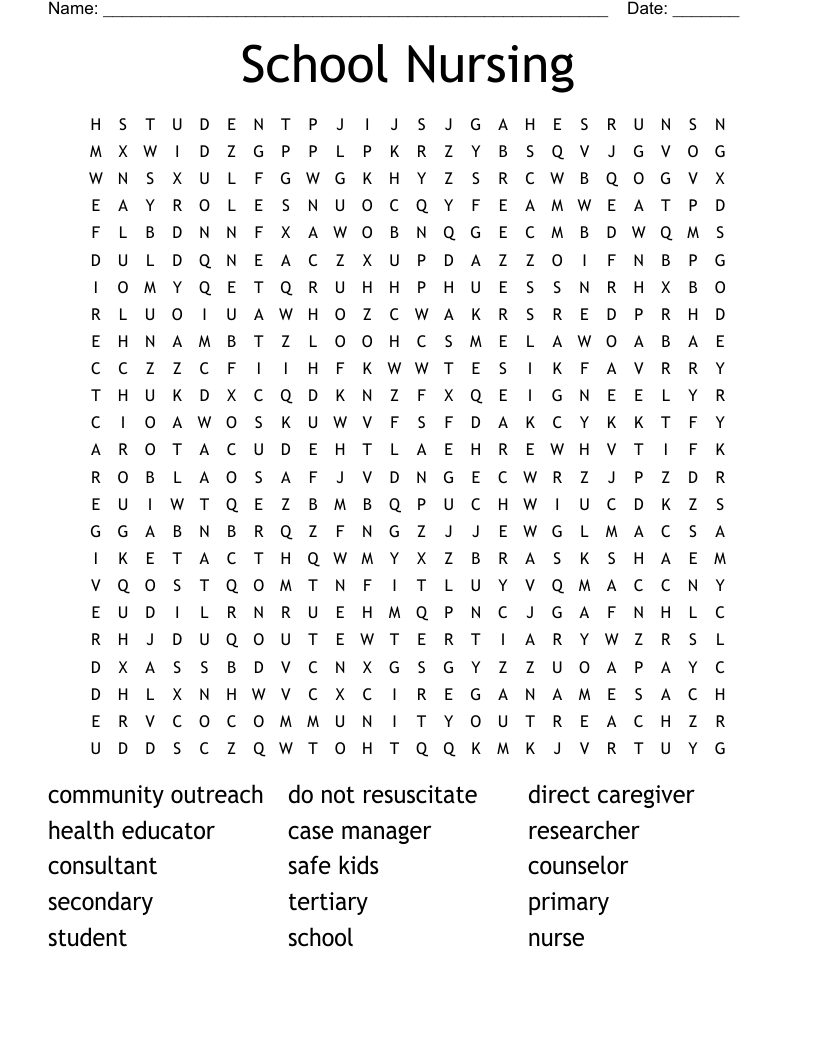 School Nursing Word Search - WordMint