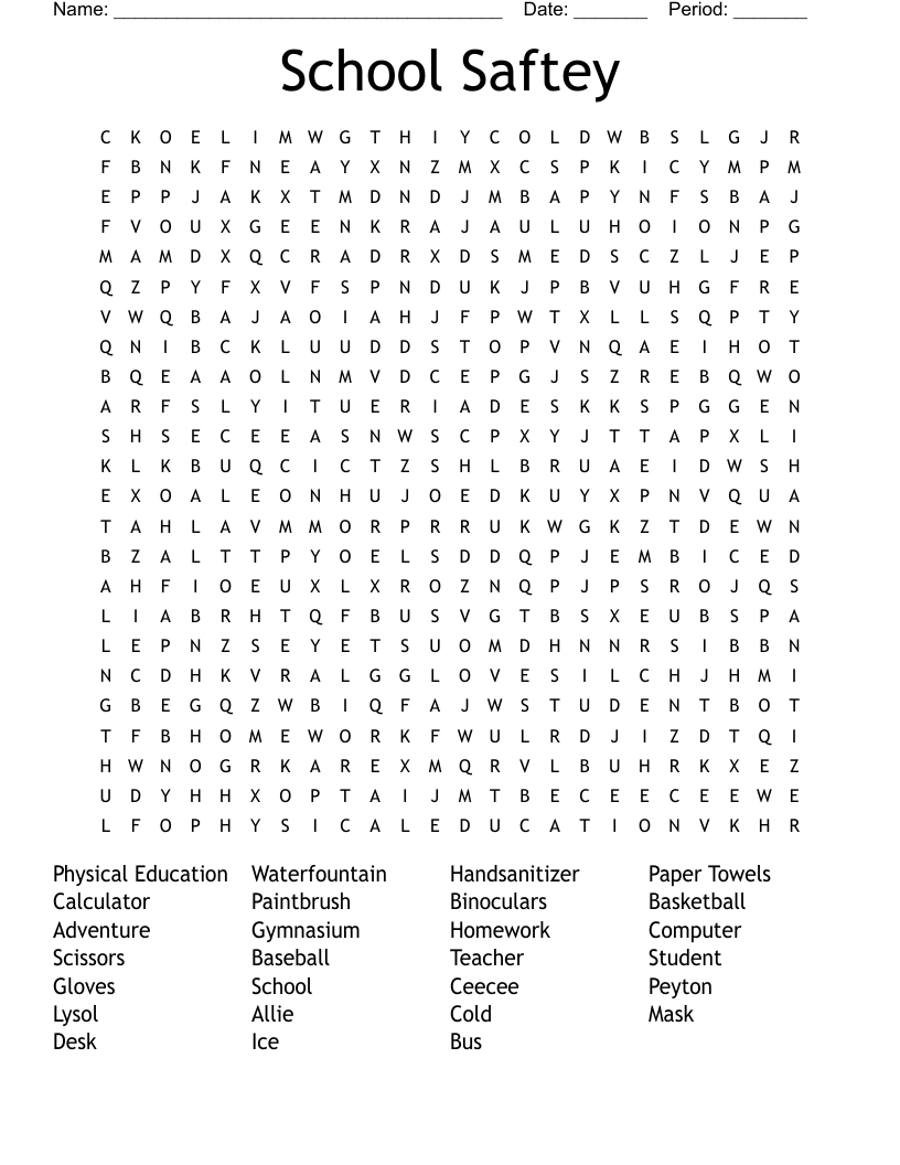School Saftey Word Search - WordMint