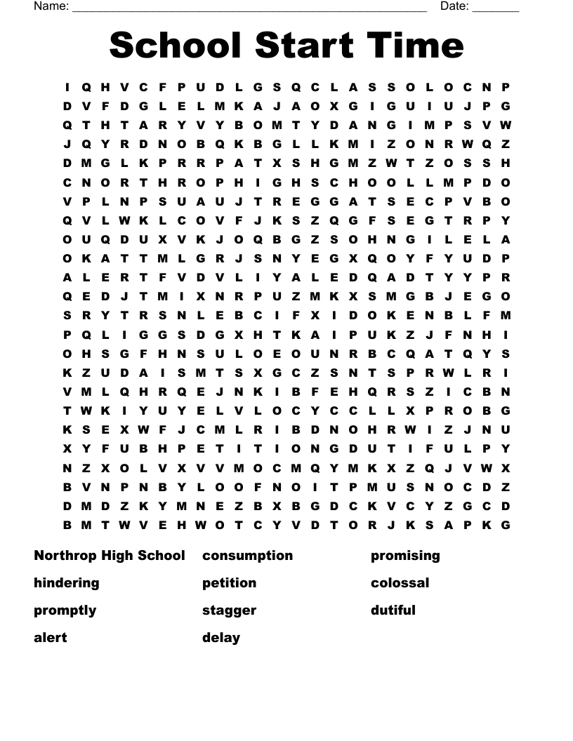 School Start Time Word Search - WordMint