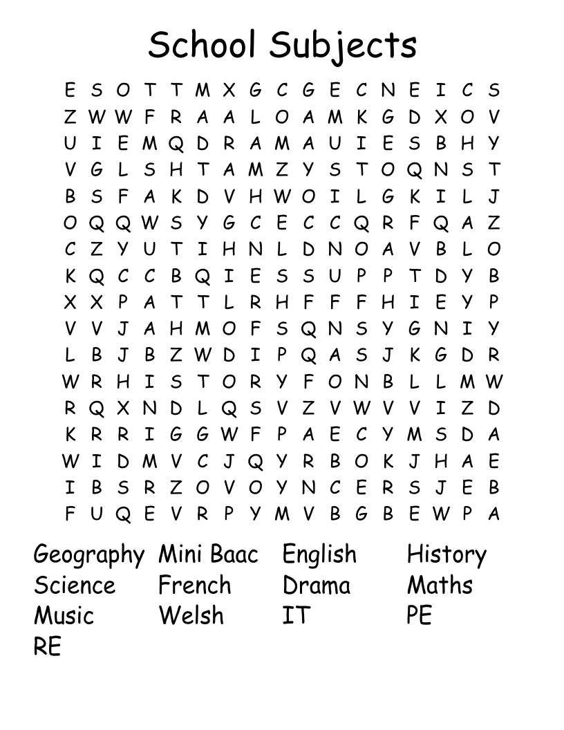 School Subjects Word Search WordMint