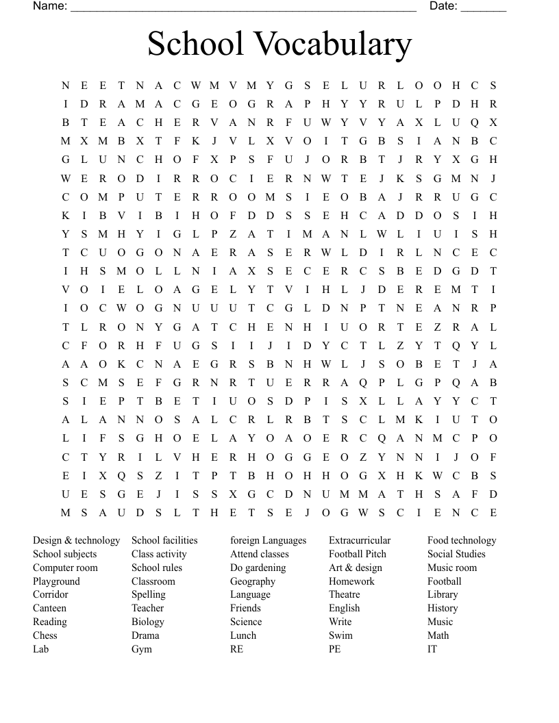PLACES AT SCHOOL Word Search WordMint