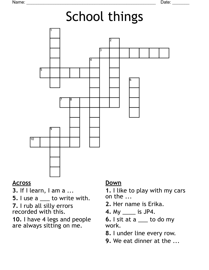 School things Crossword - WordMint