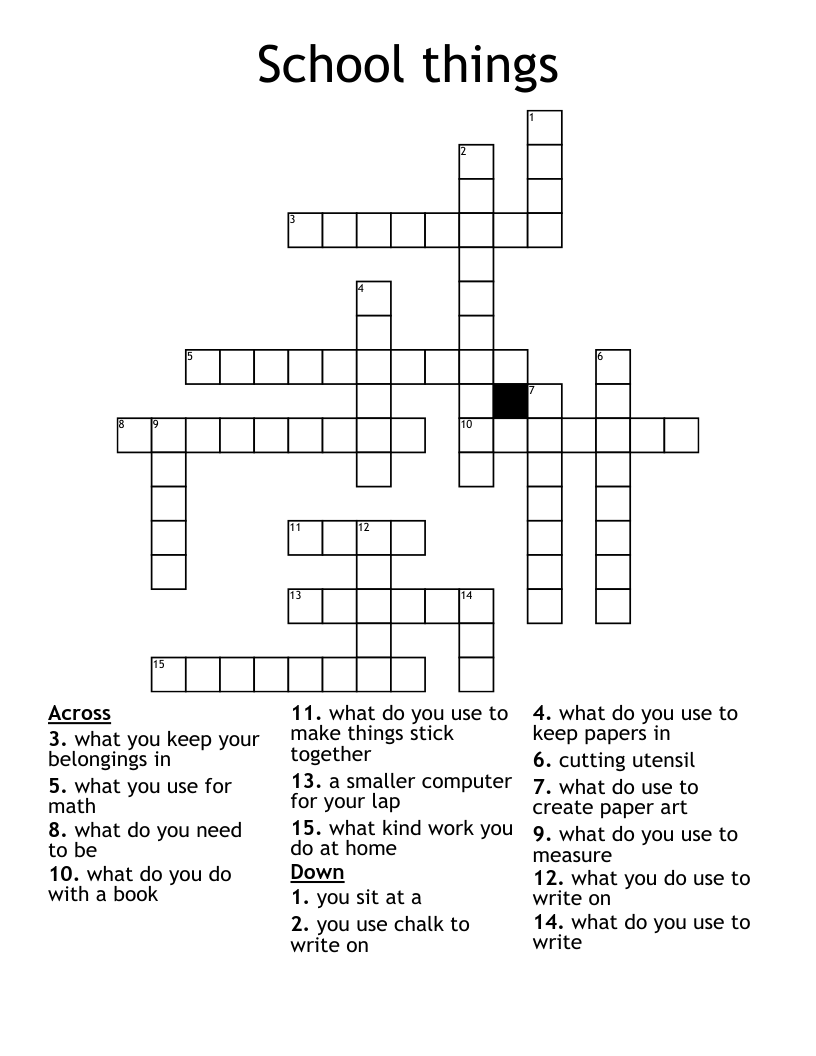 School things Crossword - WordMint
