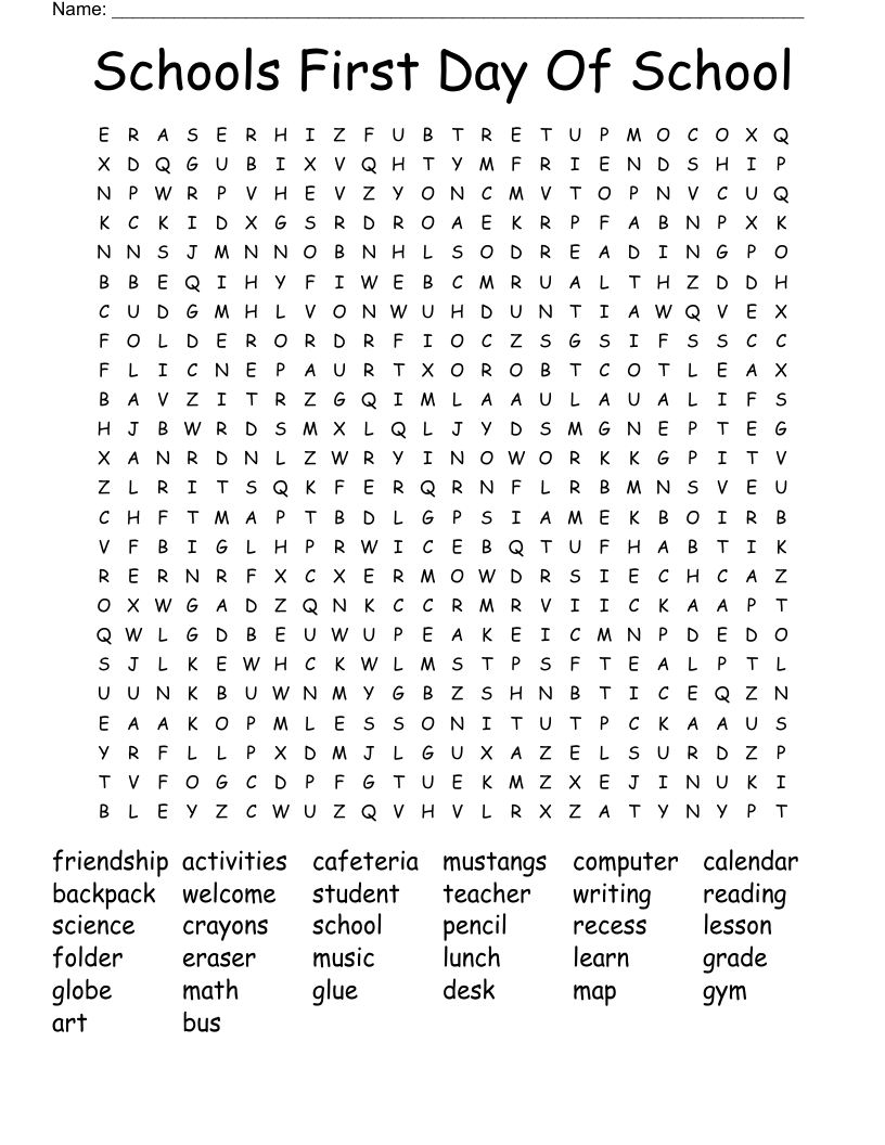 Schools First Day Of School Word Search WordMint