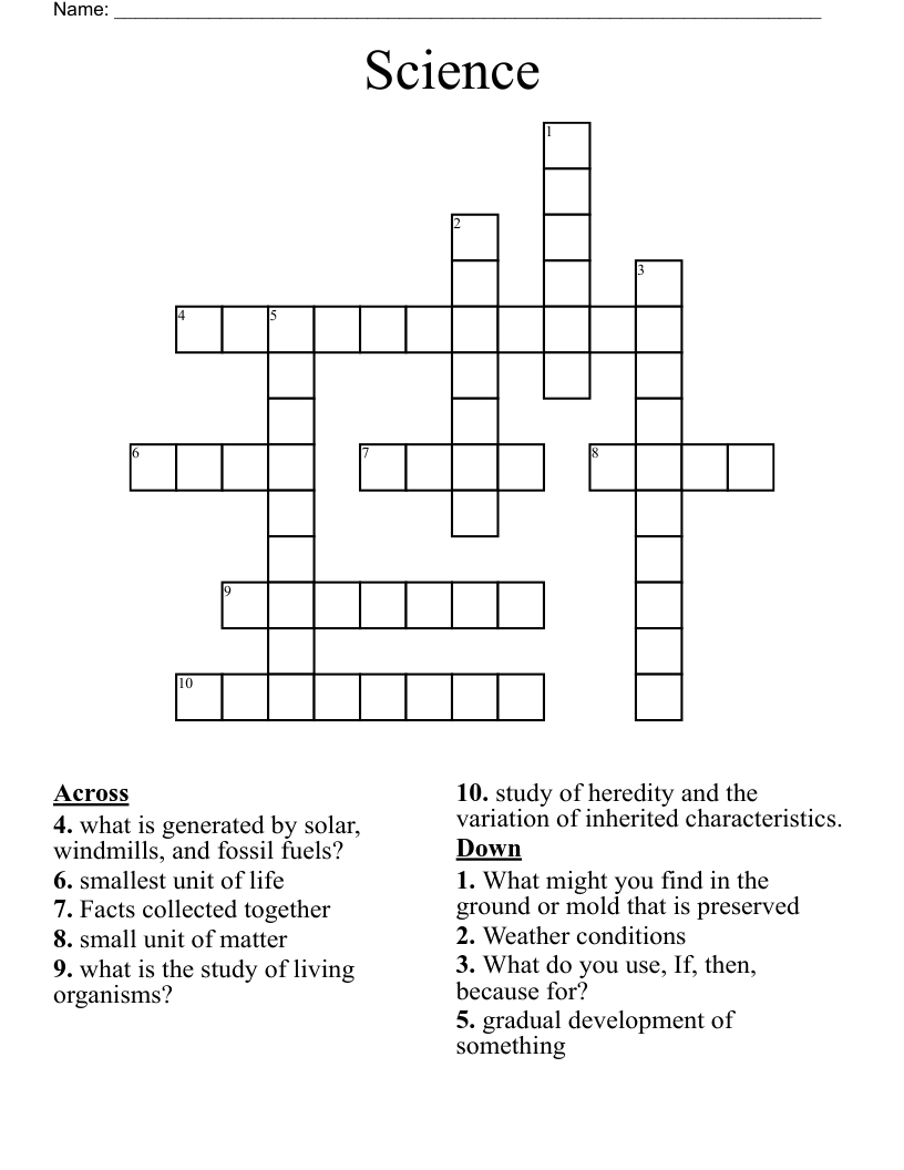 Science Crossword - WordMint