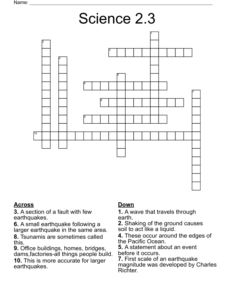 Science 2.3 Crossword - WordMint