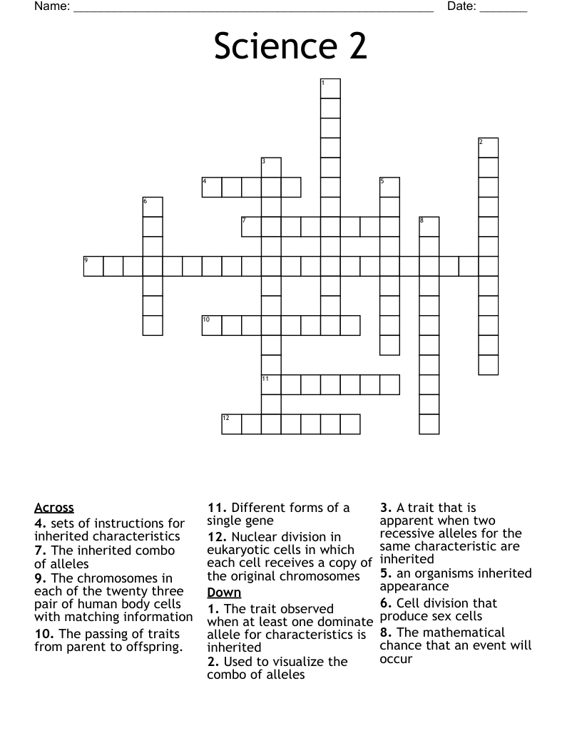 Science 2 Crossword - WordMint