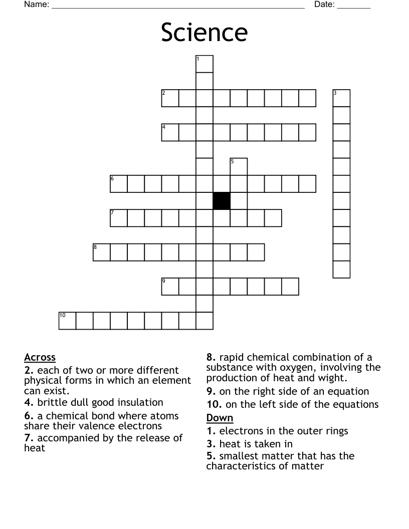 Science Crossword - WordMint