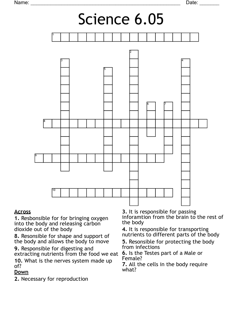 Science 6.05 Crossword - WordMint