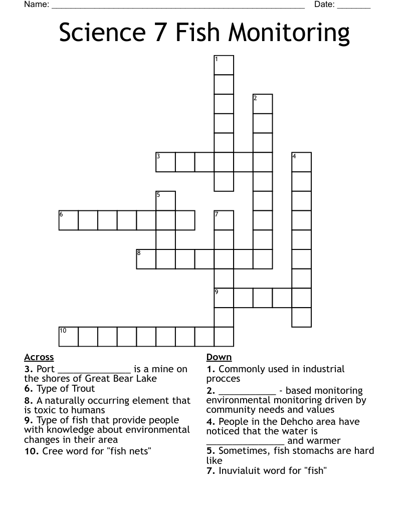 Science 7 Fish Monitoring Crossword - WordMint
