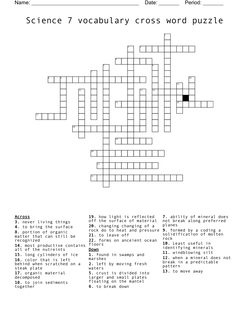 Science 7 vocabulary cross word puzzle - WordMint