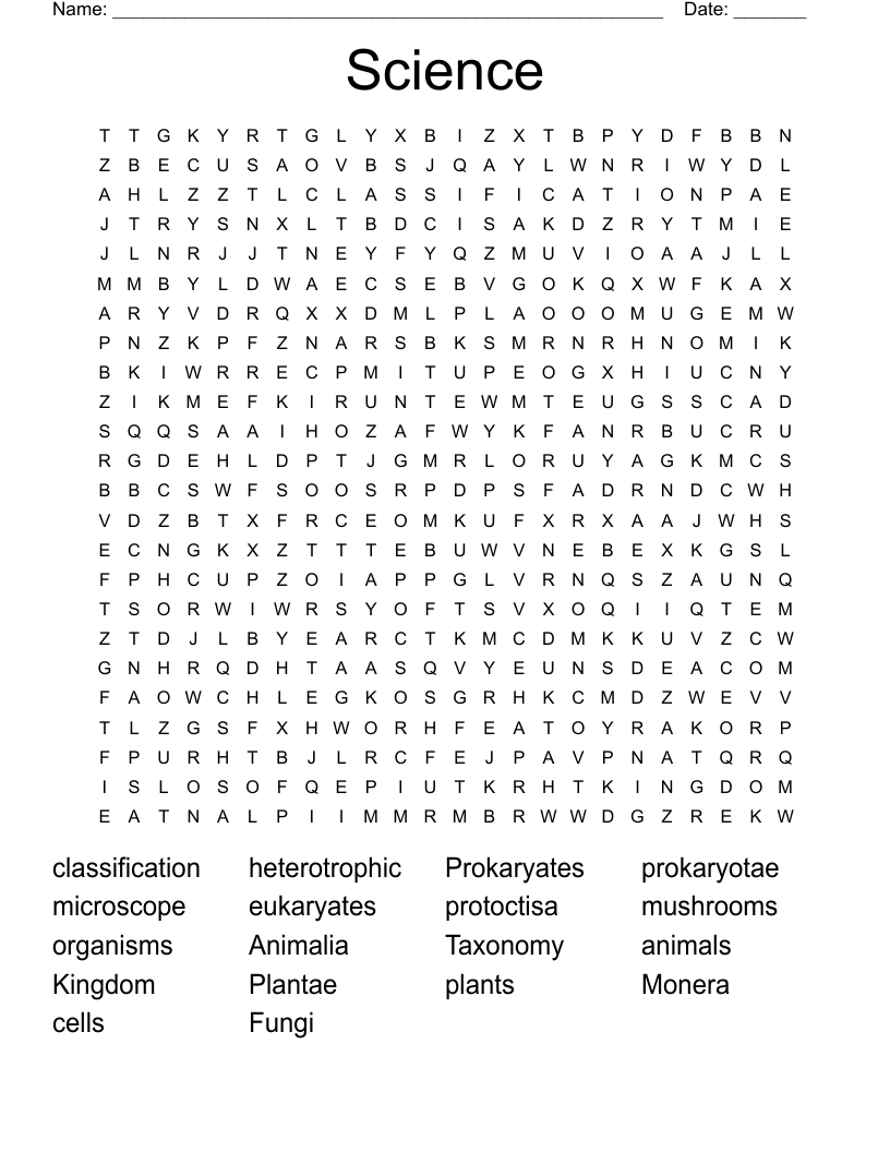 Science Word Search - WordMint