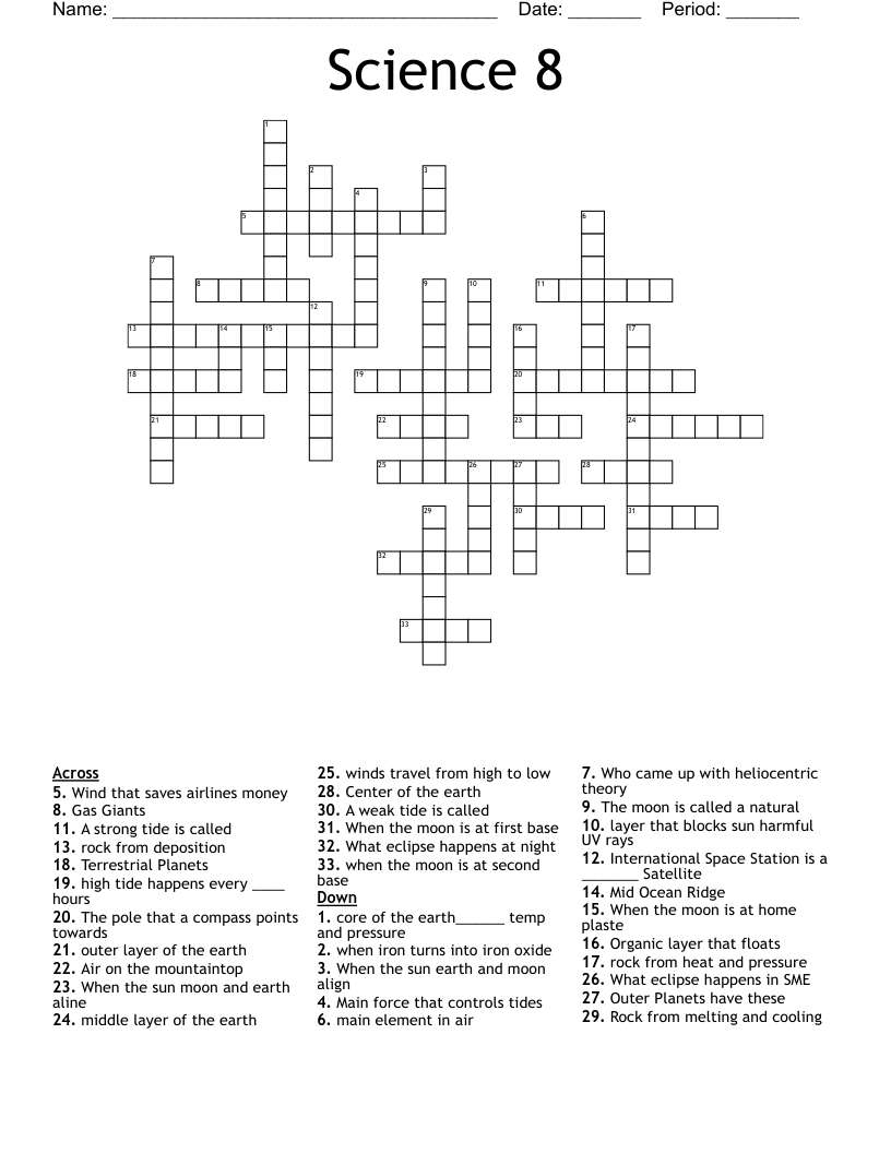 Science 8 Crossword - WordMint
