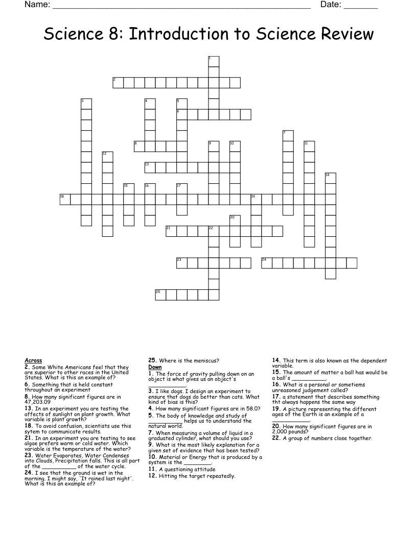 Science 8: Introduction to Science Review Crossword - WordMint