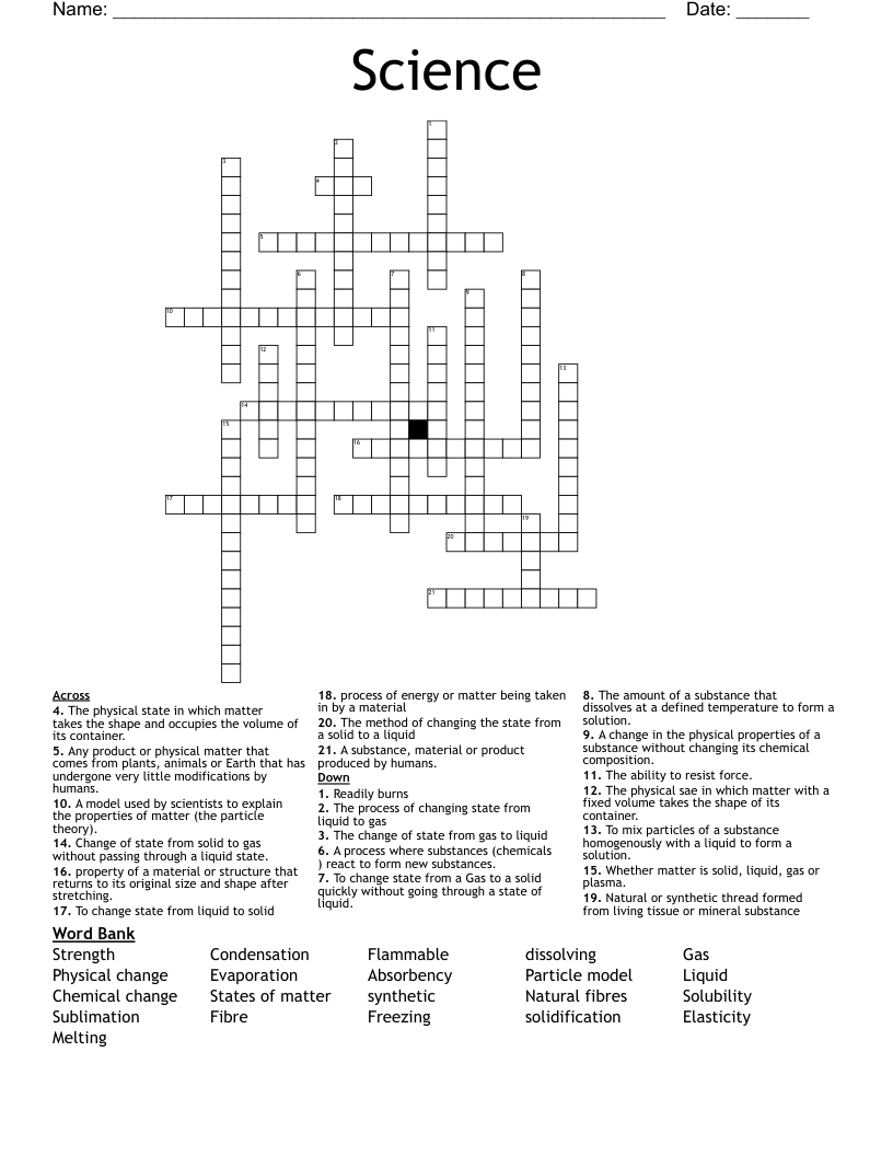 Science Crossword - WordMint