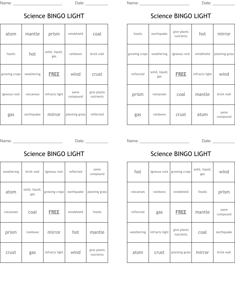 Science BINGO LIGHT - WordMint