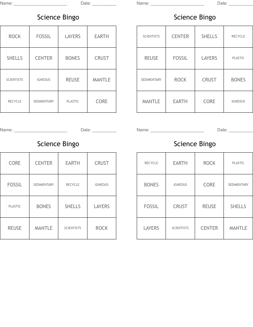 Science Bingo - WordMint