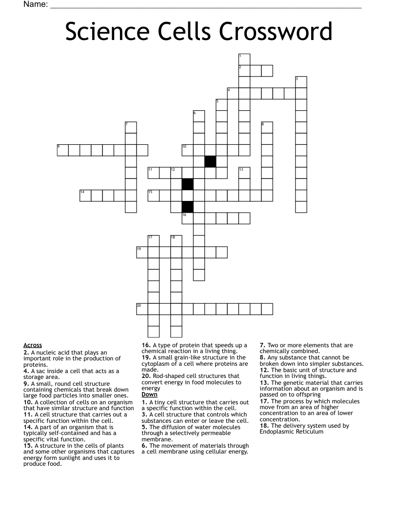 Science Cells Crossword - WordMint