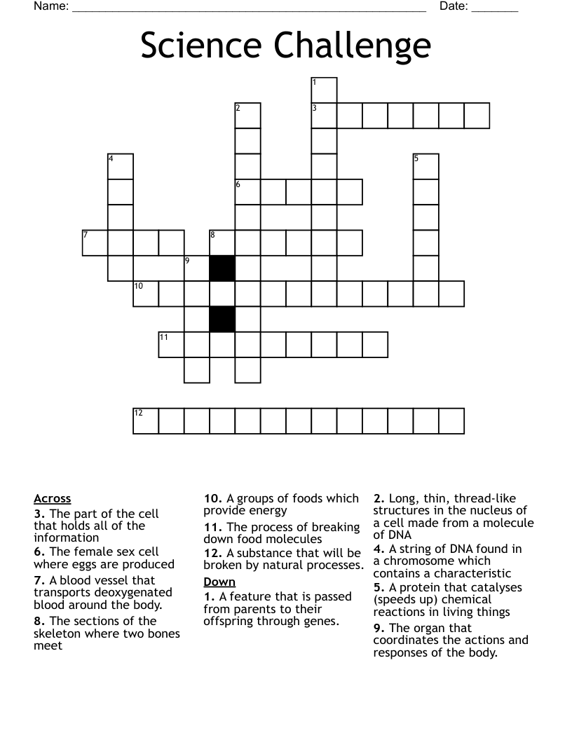Science Challenge Crossword - WordMint