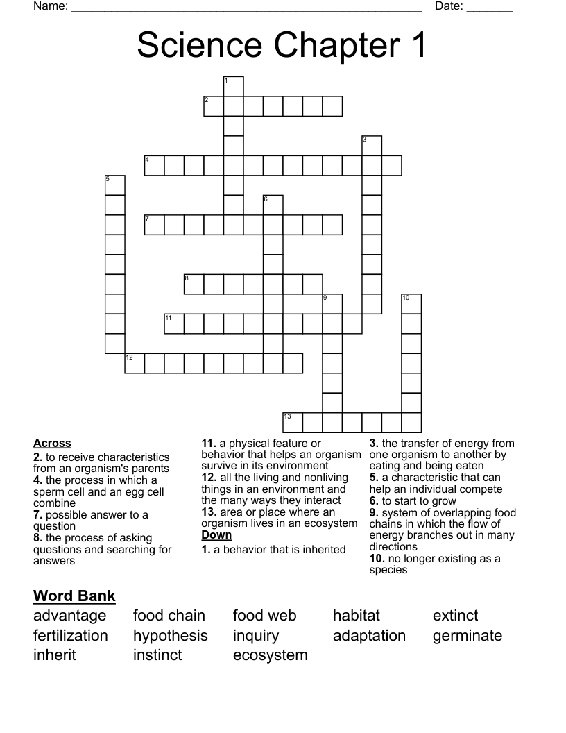 Science Chapter 1 Crossword - WordMint