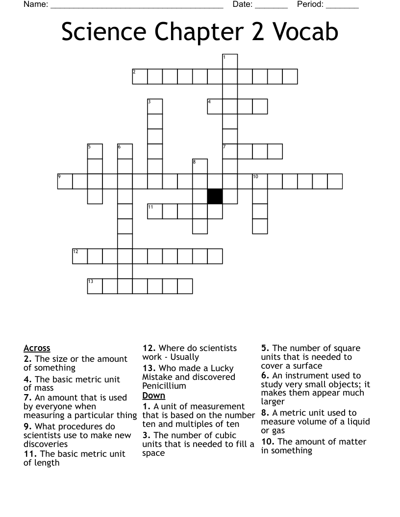 Science Chapter 2 Vocab Crossword - WordMint
