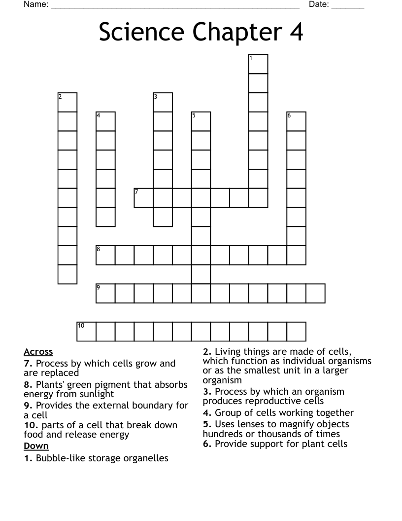 Science Chapter 4 Crossword - WordMint