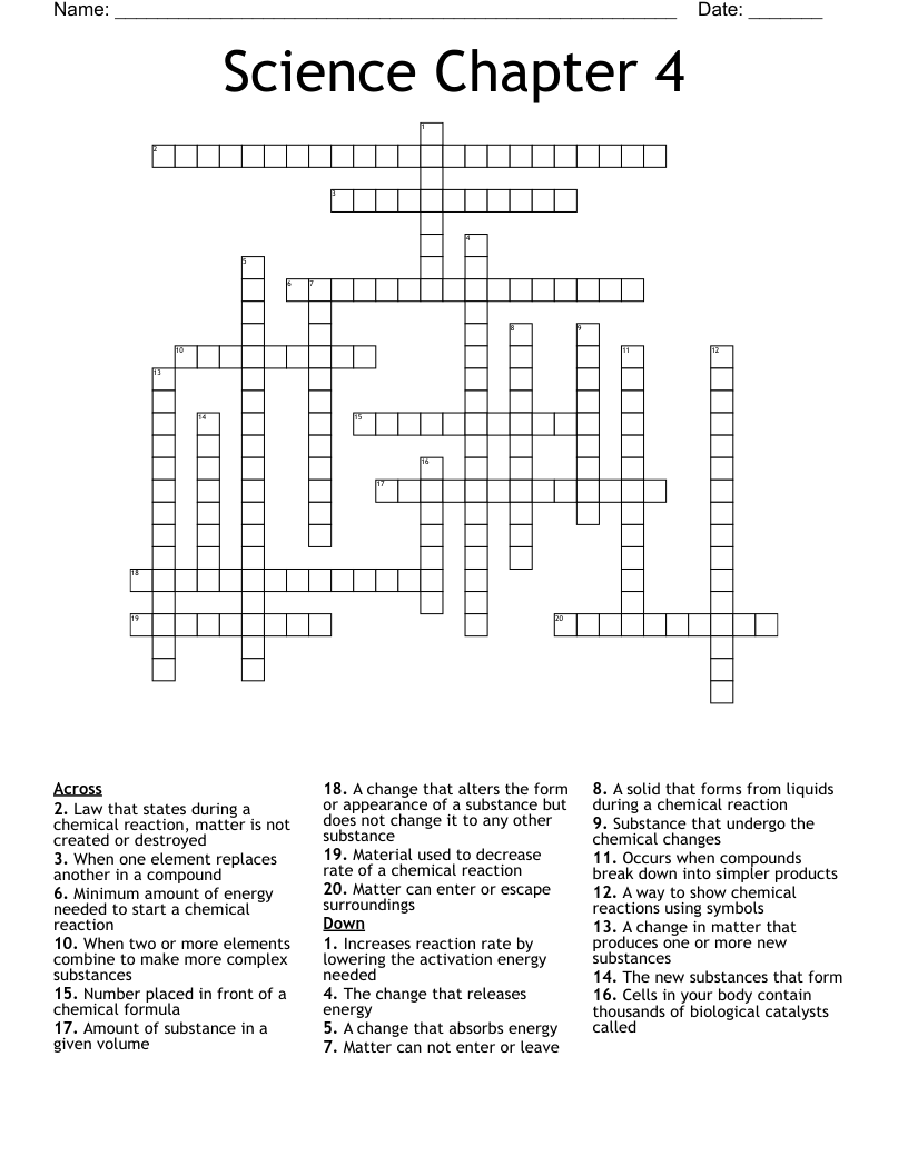 Science Chapter 4 Crossword WordMint