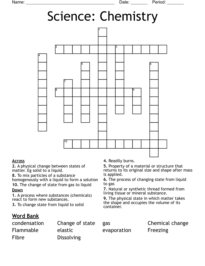 Science: Chemistry Crossword - WordMint