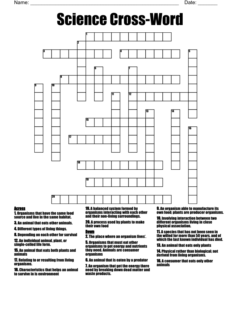 Science Cross-Word Crossword - WordMint