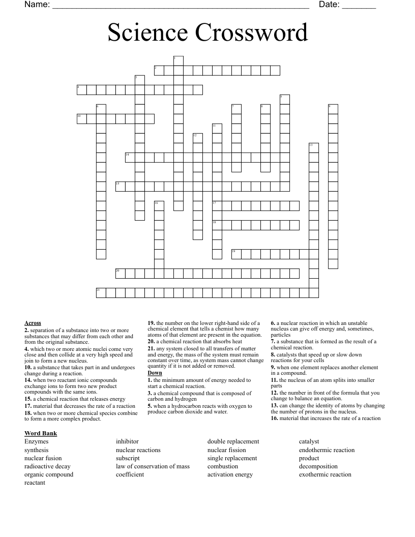 Science Crossword - WordMint